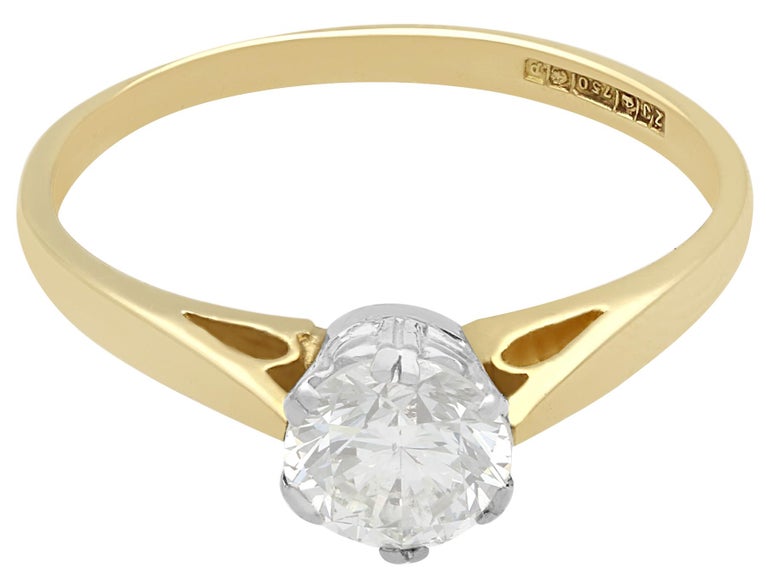 1980s Diamond and Yellow Gold Solitaire Engagement Ring For Sale at 1stDibs