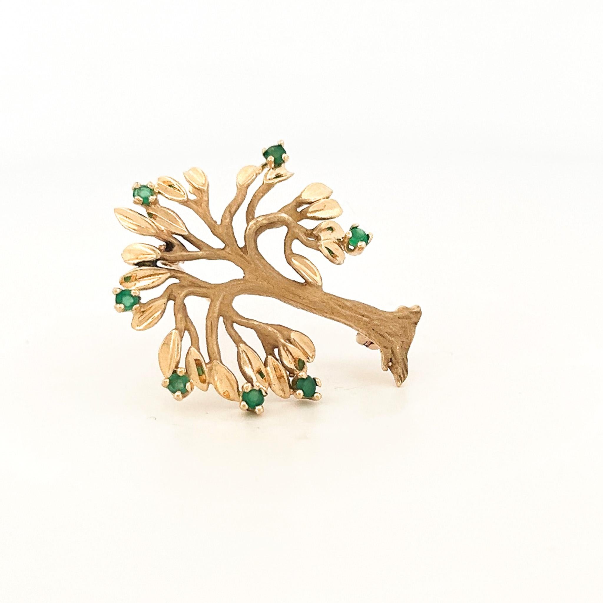 1980s 14k Yellow Gold Emerald Tree of Life Pin For Sale at 1stDibs