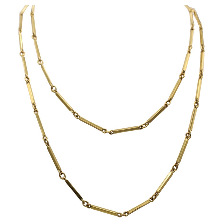 1980s 18 Karat Gold Bar Link Long Chain Necklace For Sale at 1stDibs