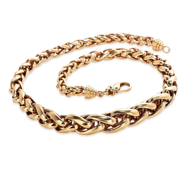 1980's 18k Yellow Gold Foxtail Graduated Woven Link Necklace For Sale ...