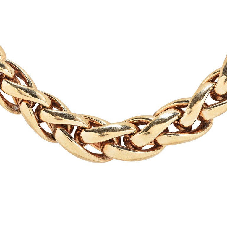 1980's 18k Yellow Gold Foxtail Graduated Woven Link Necklace For Sale ...