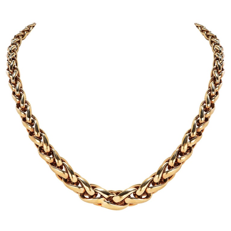1980's 18k Yellow Gold Foxtail Graduated Woven Link Necklace For Sale ...