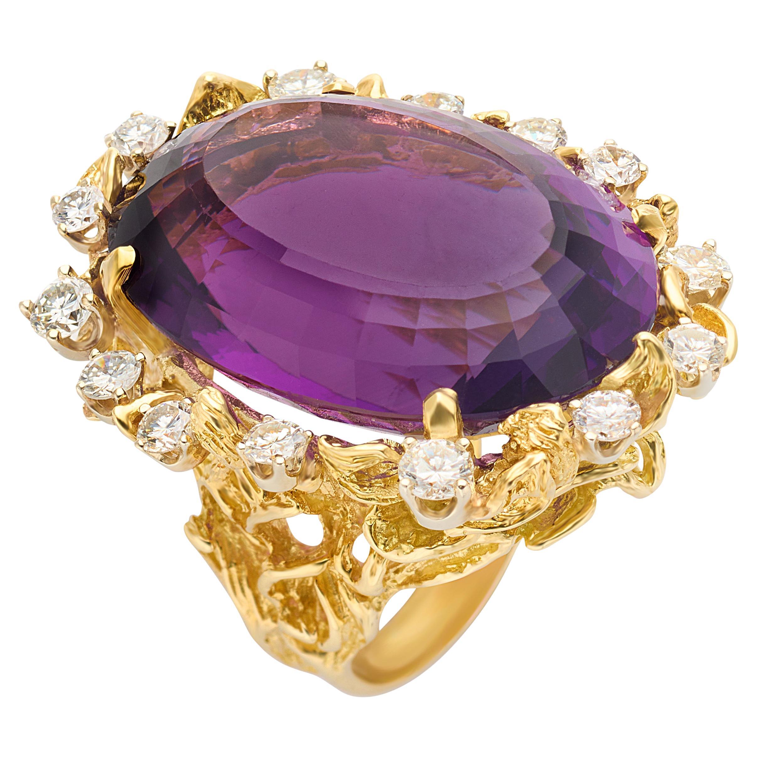 Large Oval Amethyst Yellow Gold Cocktail Ring at 1stDibs | purple ...