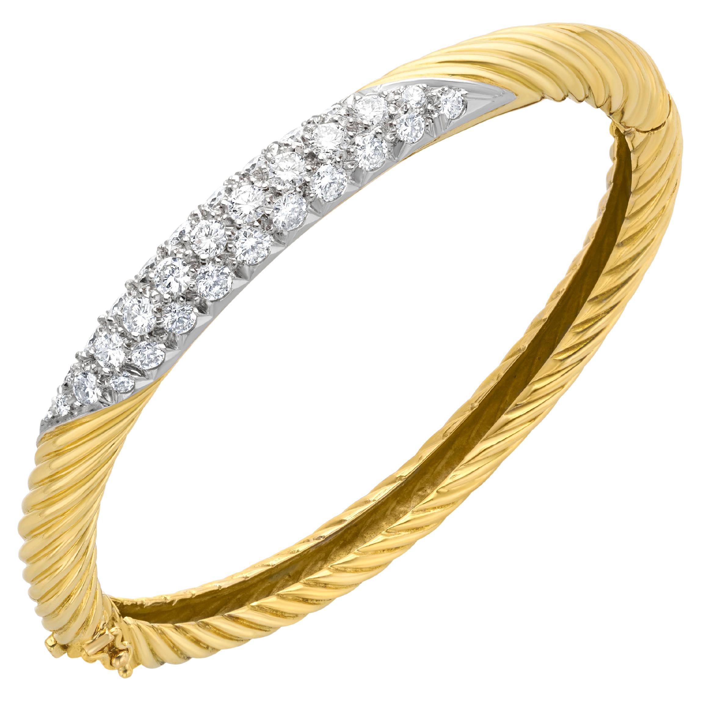 Sterlé Gold and Pavé Diamond 'Ribbon' Twist Bangle at 1stDibs