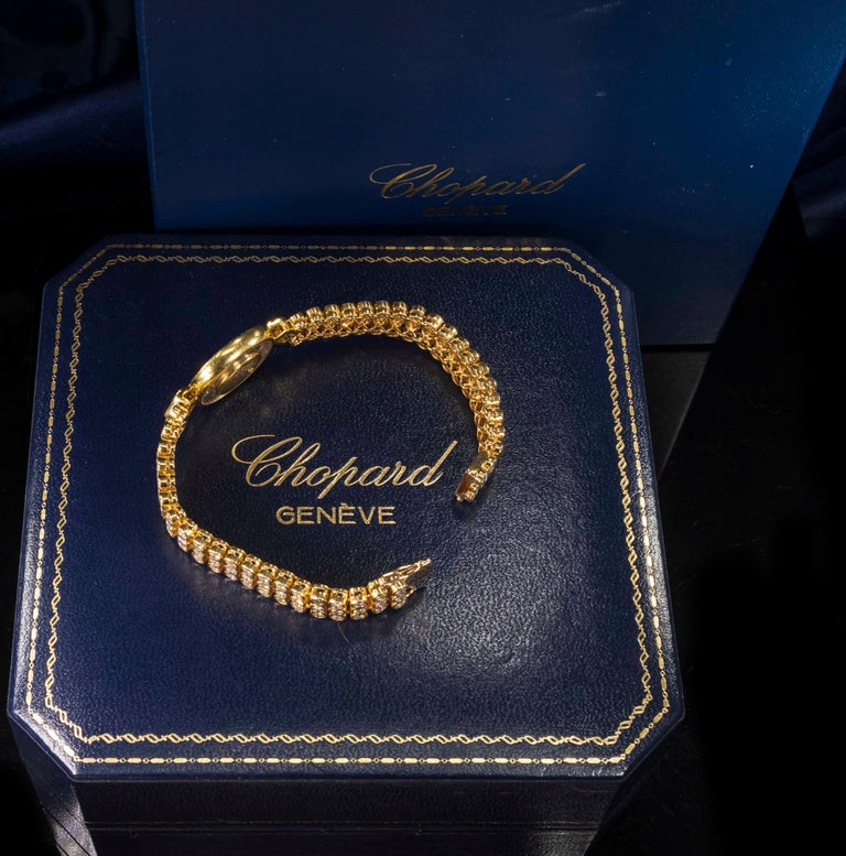 1980s-1990s Chopard Happy Diamond Emerald Approx 14 Carat Bracelet ...