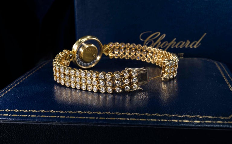 1980s-1990s Chopard Happy Diamond Emerald Approx 14 Carat Bracelet ...
