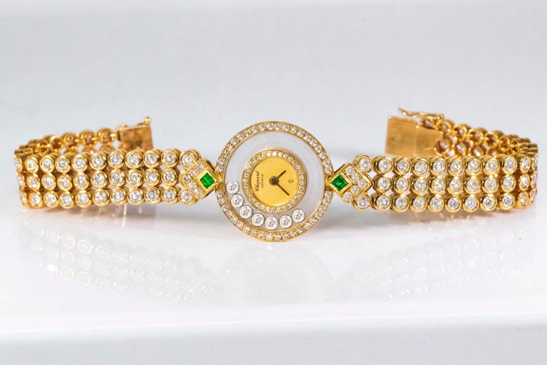 1980s-1990s Chopard Happy Diamond Emerald Approx 14 Carat Bracelet ...