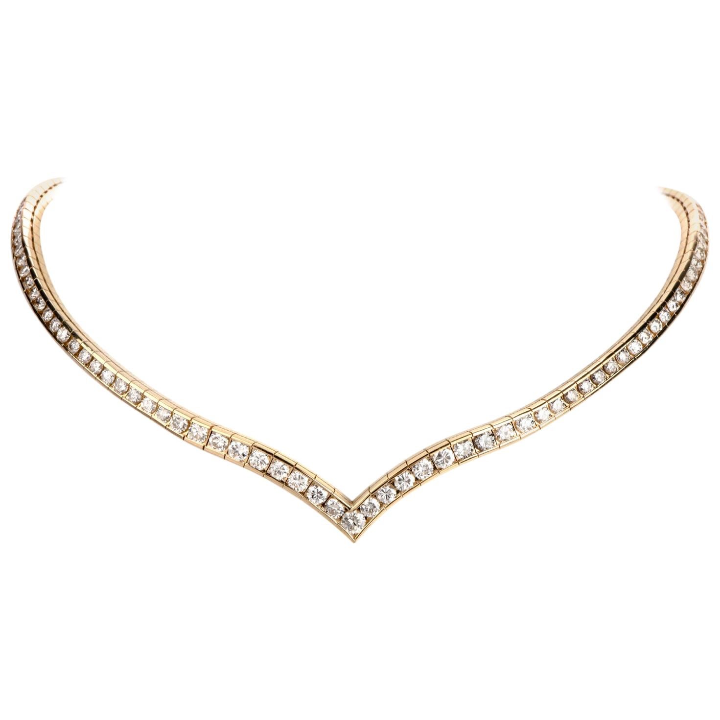 1980s 8.75 Carat Graduated Diamond Rivera Gold Necklace at 1stDibs