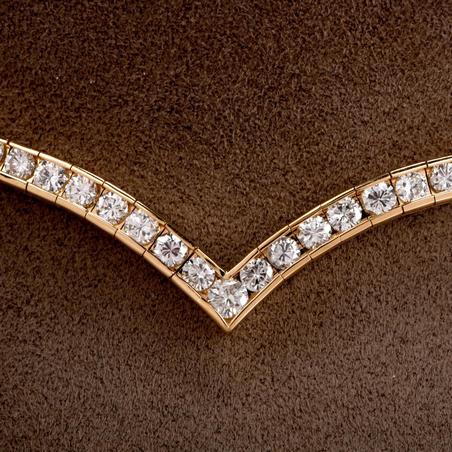 1980s 8.75 Carat Graduated Diamond Rivera Gold Necklace at 1stDibs