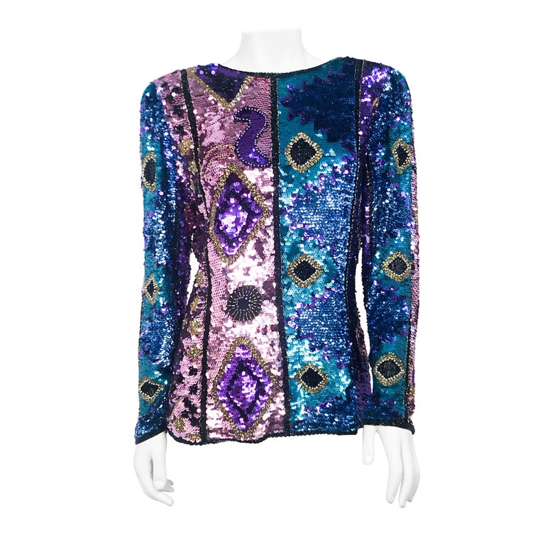 1980s Abstract Sequin and Beaded Top For Sale at 1stDibs