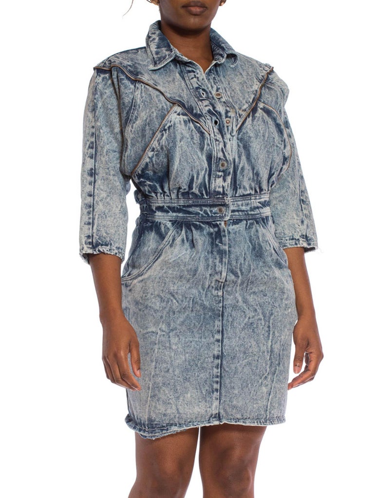 1980S Acid Wash Blue Cotton Denim Distressed Rock and Roll Dress at 1stDibs