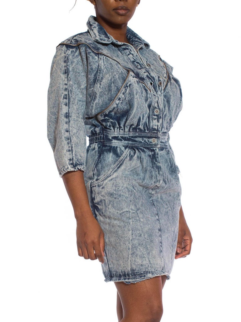 1980S Acid Wash Blue Cotton Denim Distressed Rock and Roll Dress at 1stDibs