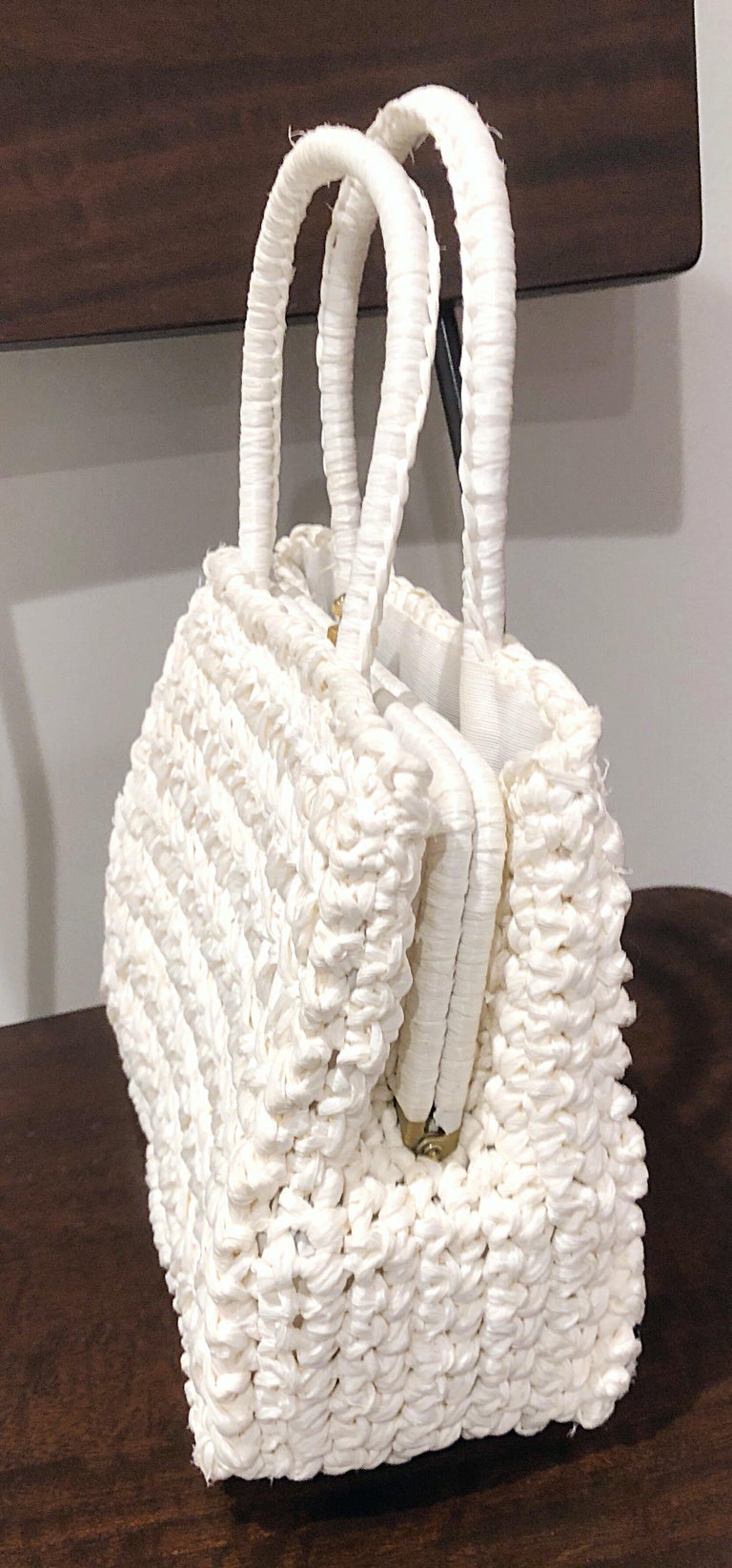 1980s Adoria Italian White Vintage Raffia Straw 80s Satchel Purse Hand ...