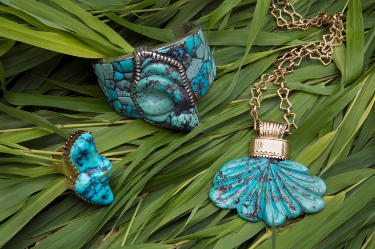 1980s Alice Platero, Kingman Turquoise and Gold Ring at 1stDibs