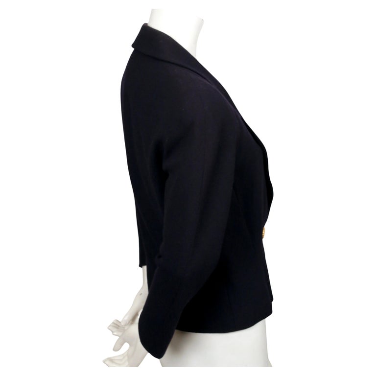 1980's ANNE KLEIN navy wool jacket with jeweled Byzantine cross detail ...