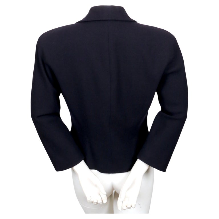 1980's ANNE KLEIN navy wool jacket with jeweled Byzantine cross detail ...