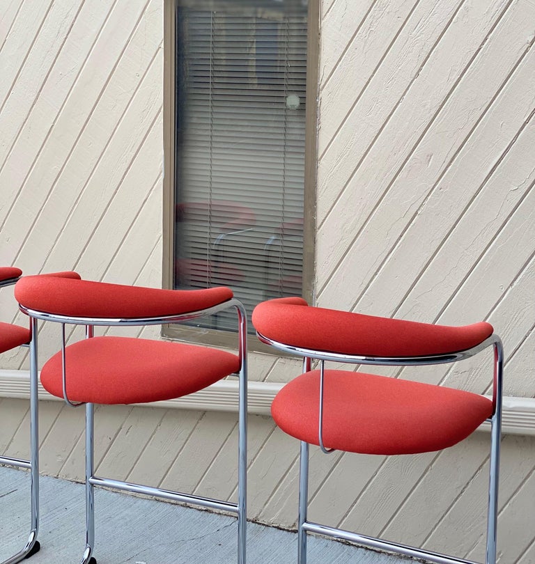 1980s Anton Lorenz for Thonet Tubular Cantilever Bar Counter Stools ...