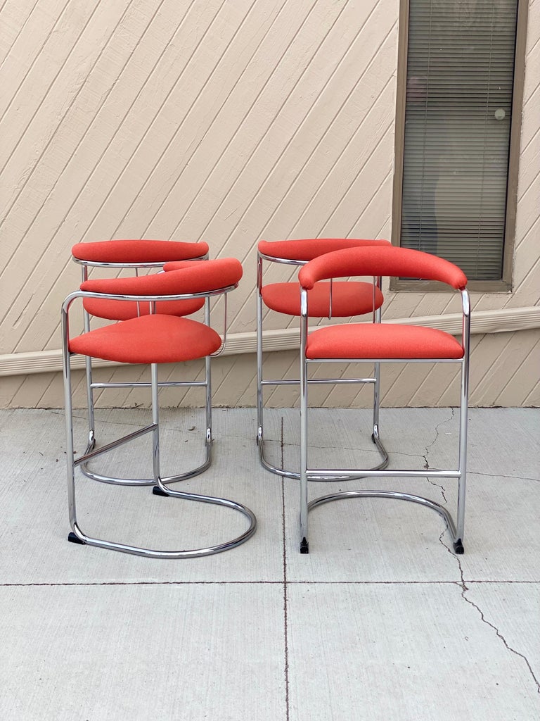 1980s Anton Lorenz for Thonet Tubular Cantilever Bar Counter Stools ...