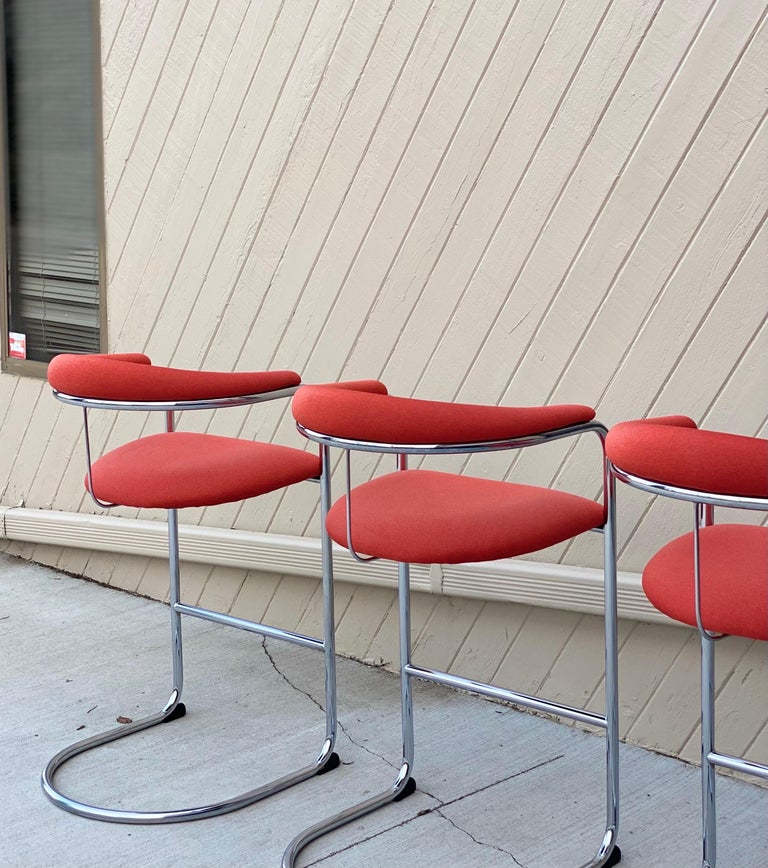 1980s Anton Lorenz for Thonet Tubular Cantilever Bar Counter Stools ...