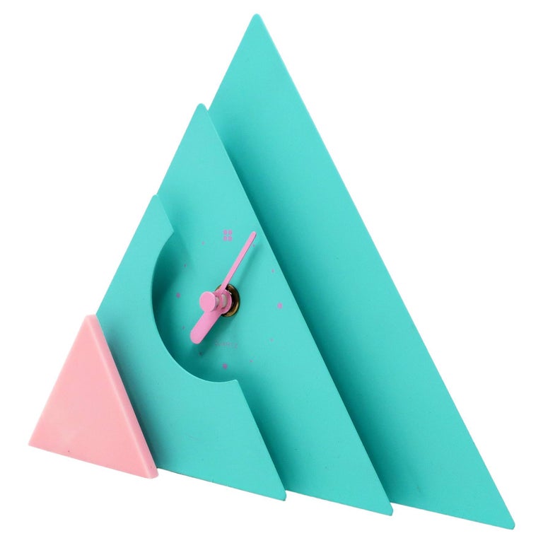 1980s Aqua Blue and Pink Stacked Triangle Desk or Mantel Clock For Sale ...