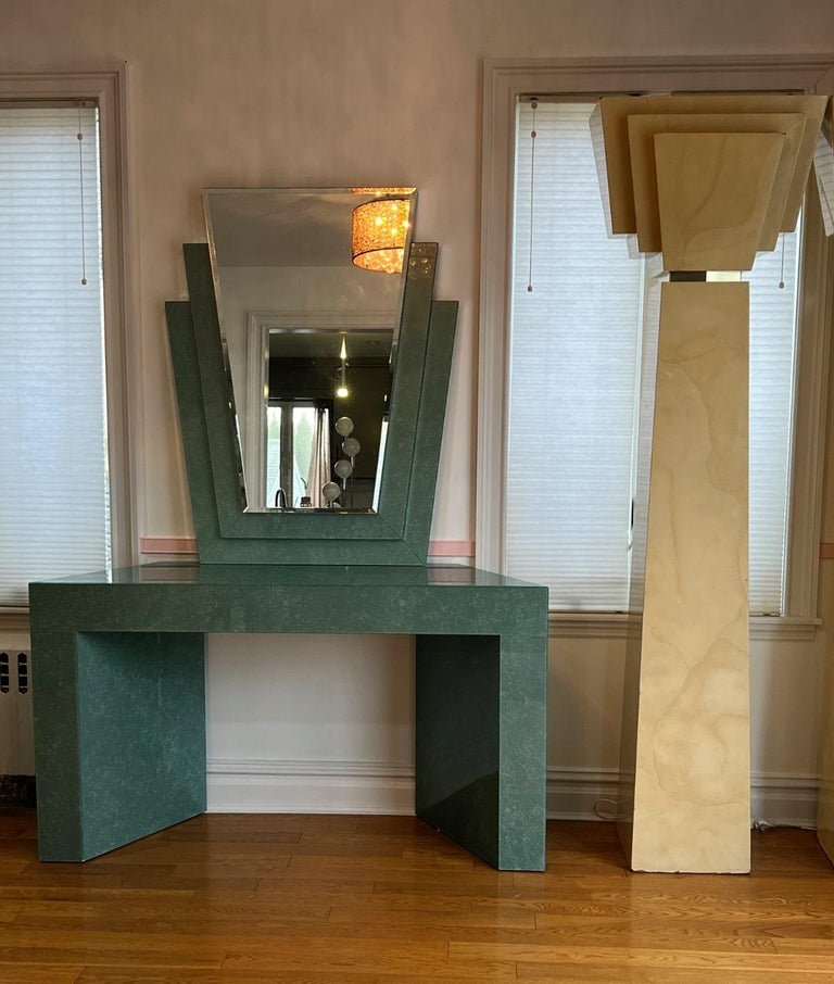 1980s Art Deco Green Acrylic Glass Vanity Desk with Mirror For Sale at ...