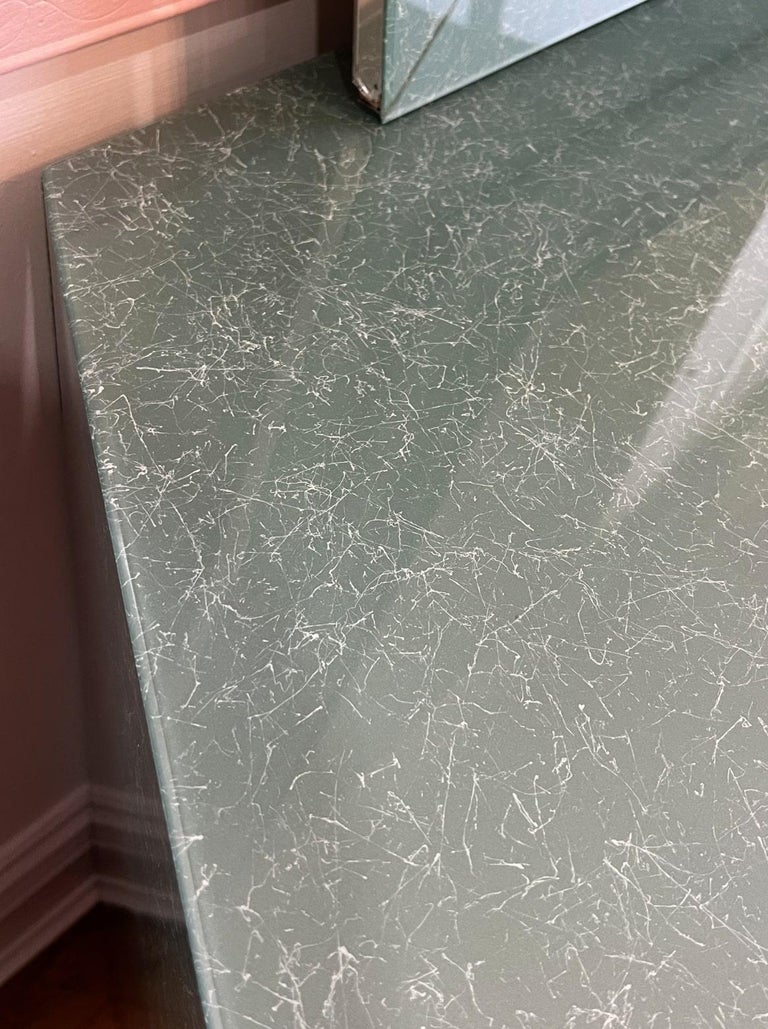 1980s Art Deco Green Acrylic Glass Vanity Desk with Mirror For Sale at ...