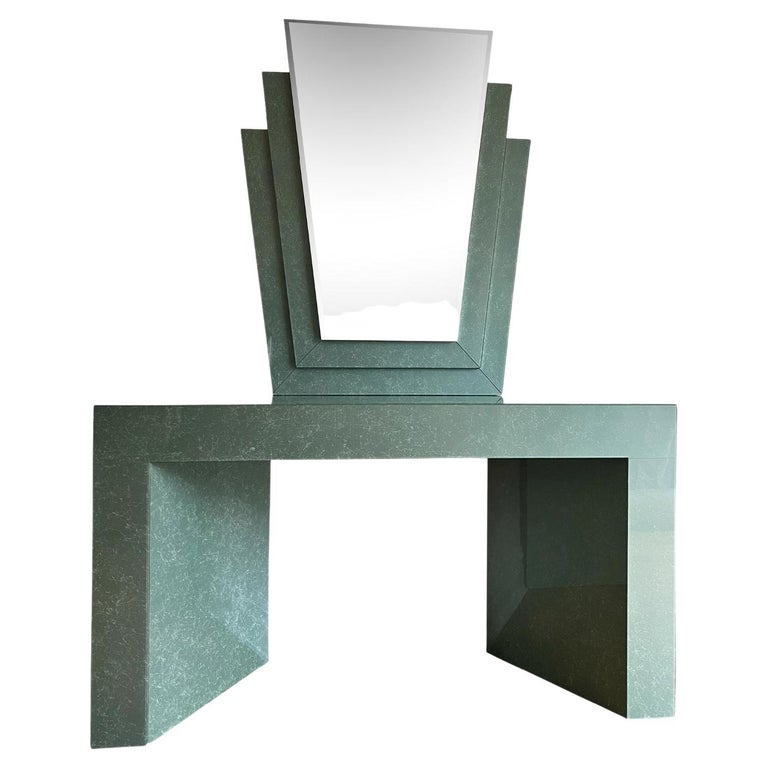 1980s Art Deco Green Acrylic Glass Vanity Desk with Mirror For Sale at ...