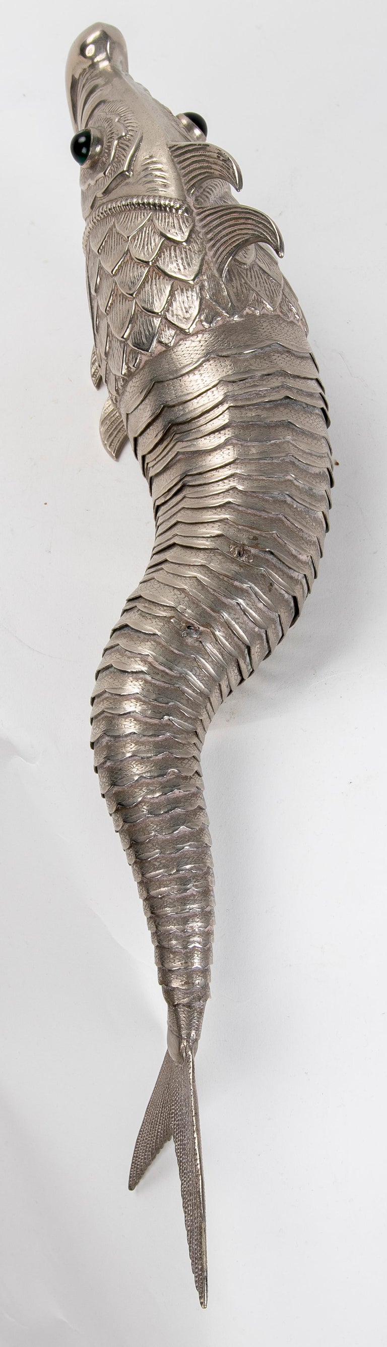 1980s Articulated Silver Fish with Glass Eyes at 1stDibs