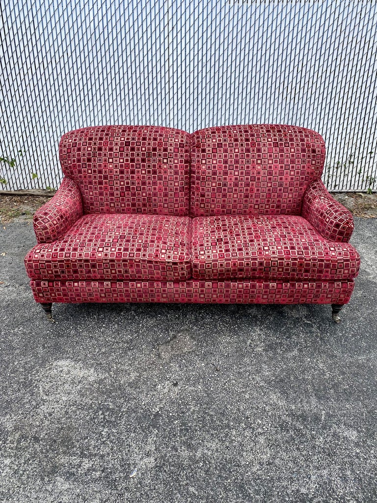 1980s Attributed to George Smith Velvet Sofa on Castors For Sale at 1stDibs