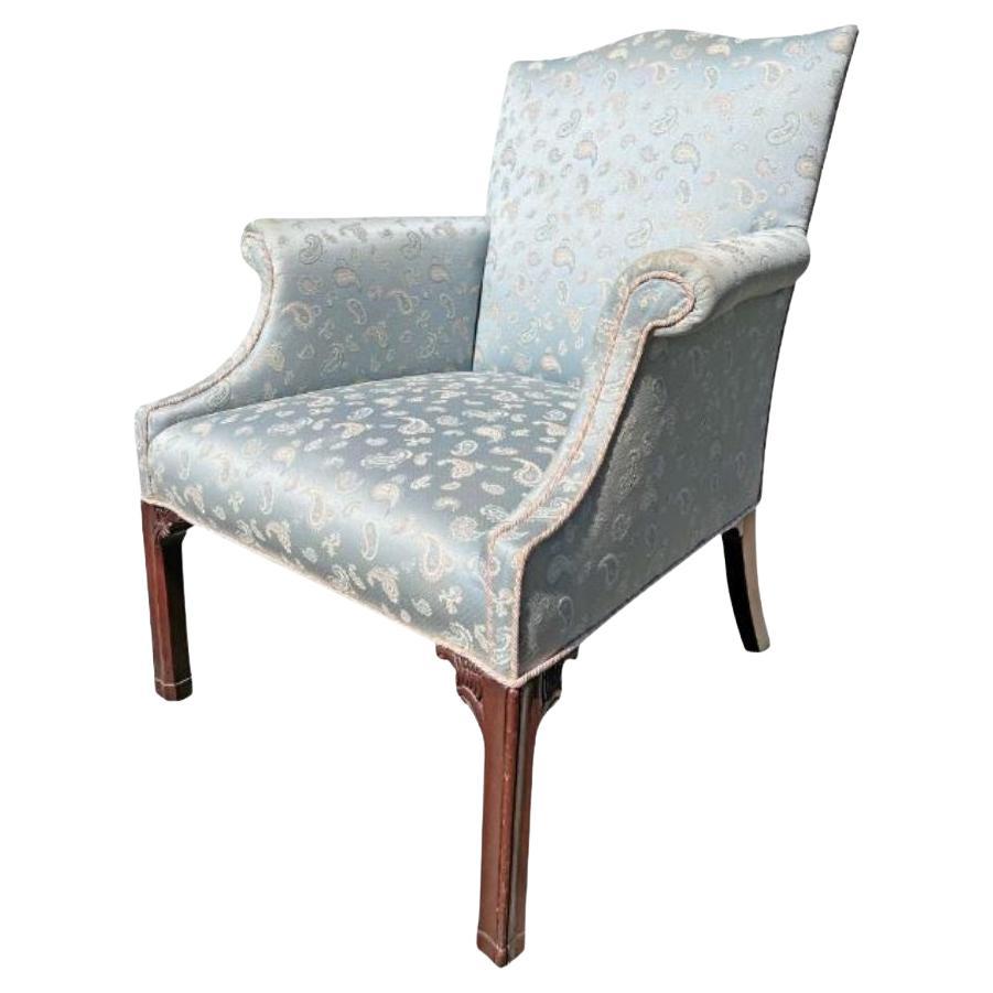 1980s Baker Style Traditional Vintage Accent Side Chair Blue Paisley Upholstery For Sale at 1stDibs