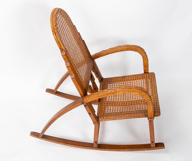 1980s Bamboo, Wood and Wicker Children's Rocking Chair For Sale at 1stDibs