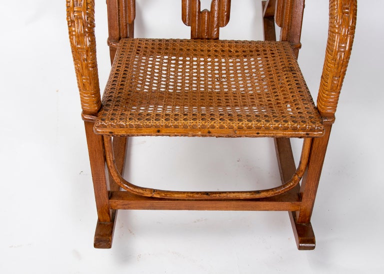 1980s Bamboo, Wood and Wicker Children's Rocking Chair For Sale at 1stDibs