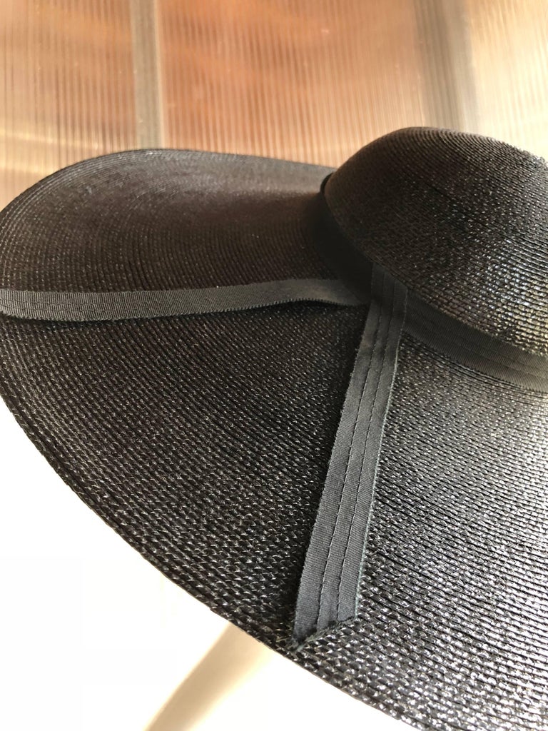 1980s Bellini Original Black Milanese Straw Saucer-Shaped Hat at 1stDibs