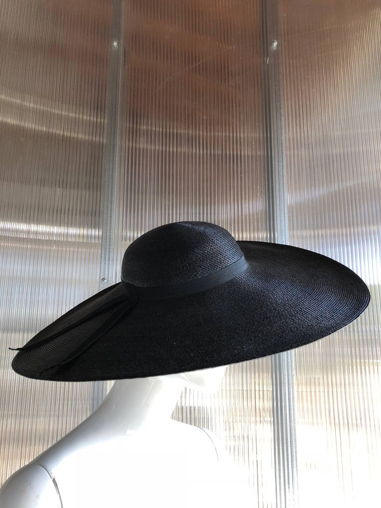 1980s Bellini Original Black Milanese Straw Saucer-Shaped Hat at 1stDibs