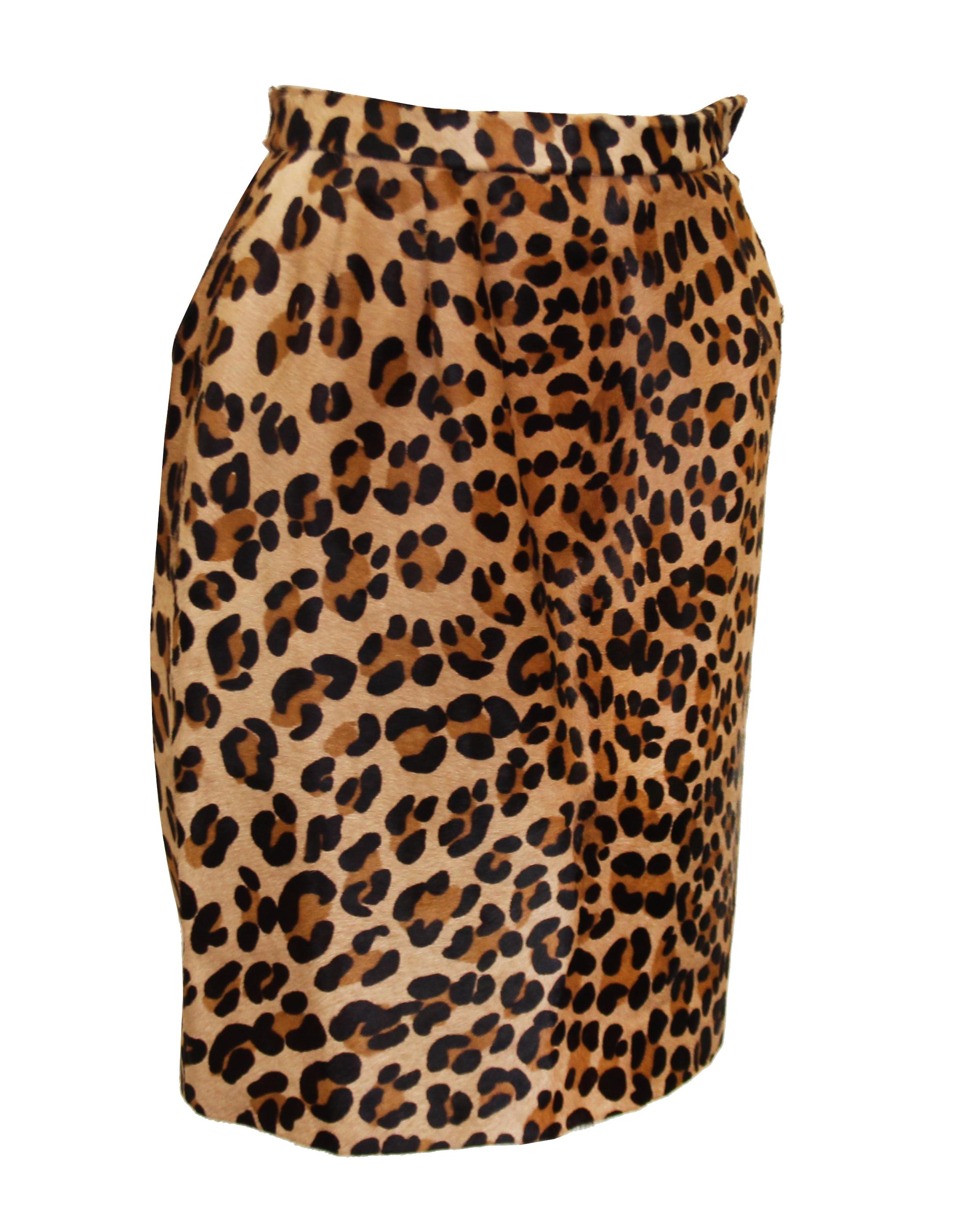 1980s Bill Blass Leopard Pony Hair Pencil Skirt For Sale at 1stDibs