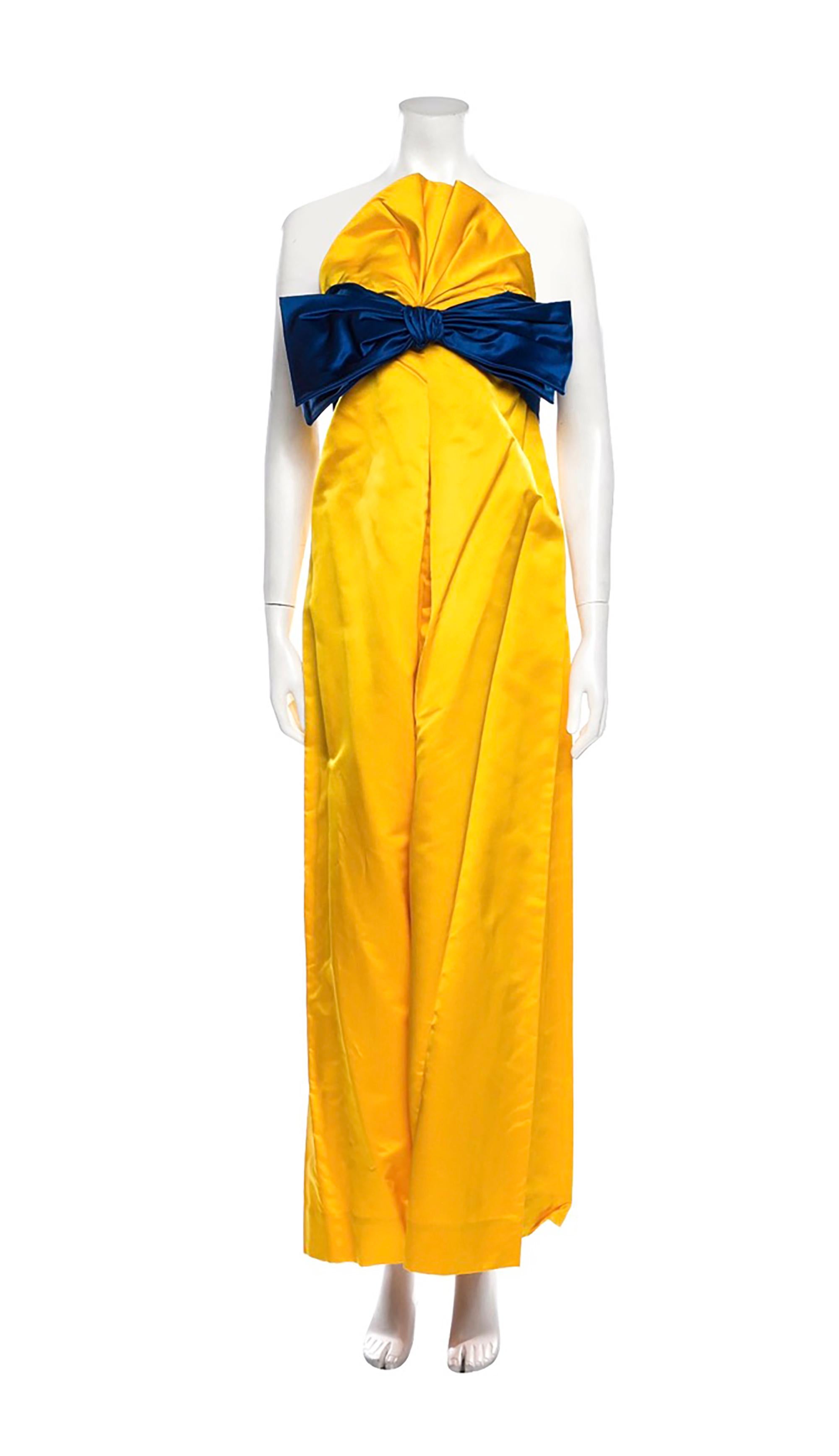 1980s Bill Blass Satin Floor Length Evening Gown For Sale at 1stDibs