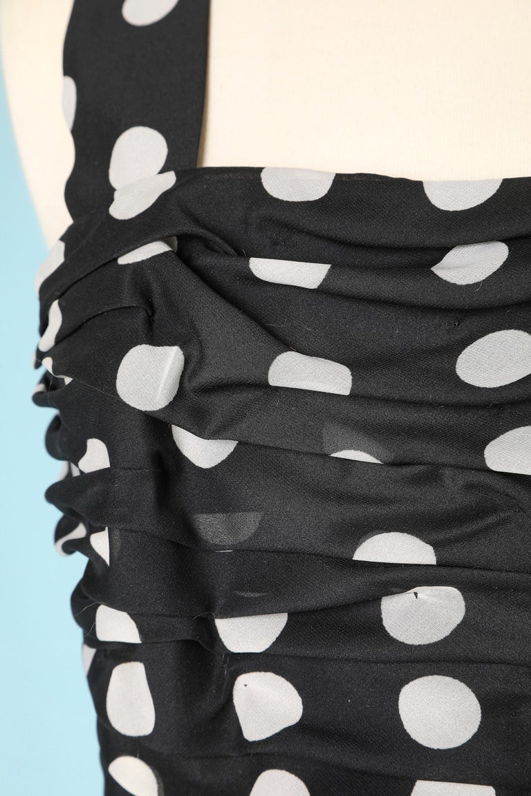 1980's black and white polka dots draped cocktail dress with ruffles ...