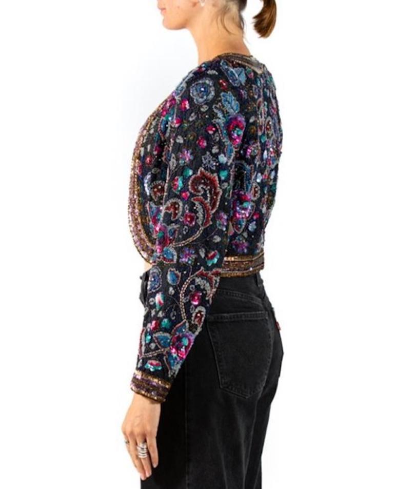 1980S Black Beaded Silk Chiffon Jacket For Sale at 1stDibs