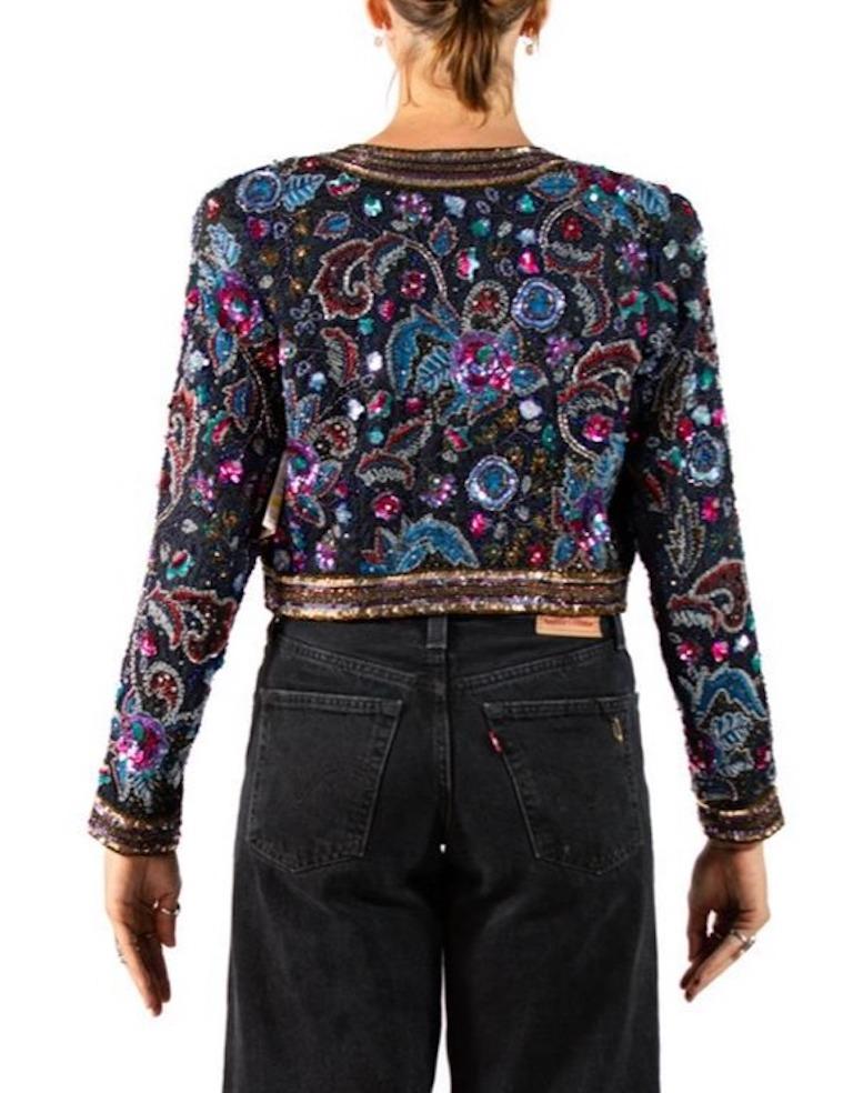 1980S Black Beaded Silk Chiffon Jacket For Sale at 1stDibs