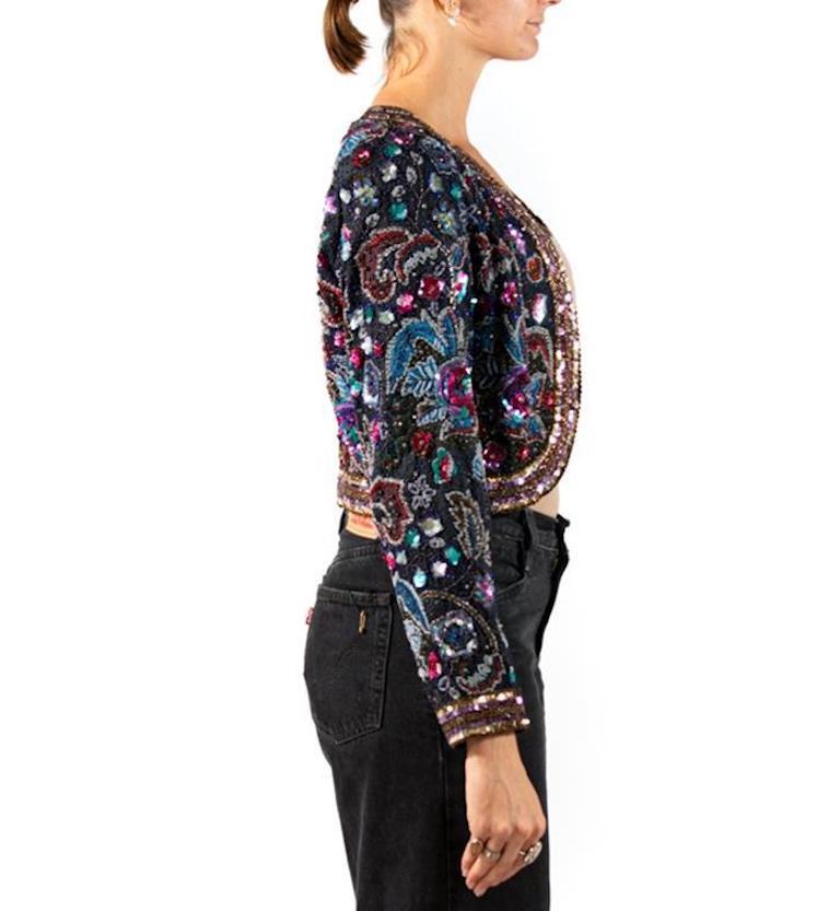 1980S Black Beaded Silk Chiffon Jacket For Sale at 1stDibs