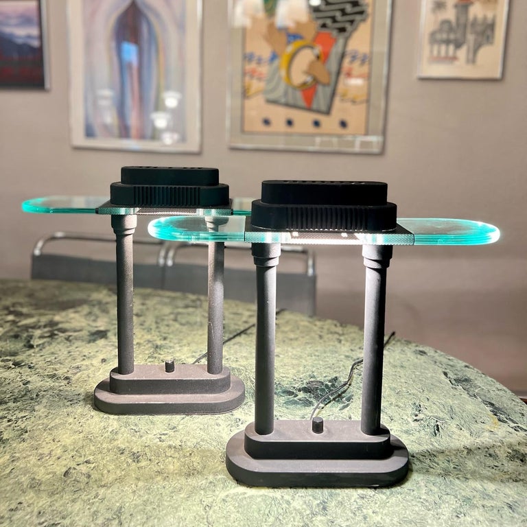 1980s, Black Dimmable Halogen Desk Lamps in the Style of Sonneman for ...