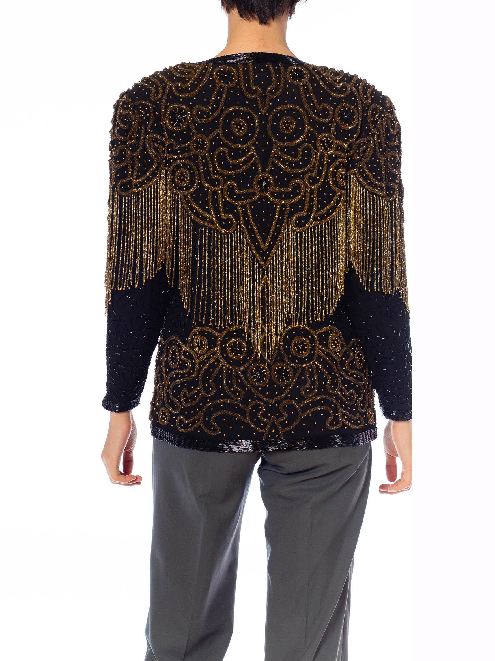 1980S Black and Gold Silk Beaded Fringe Jacket For Sale at 1stDibs ...