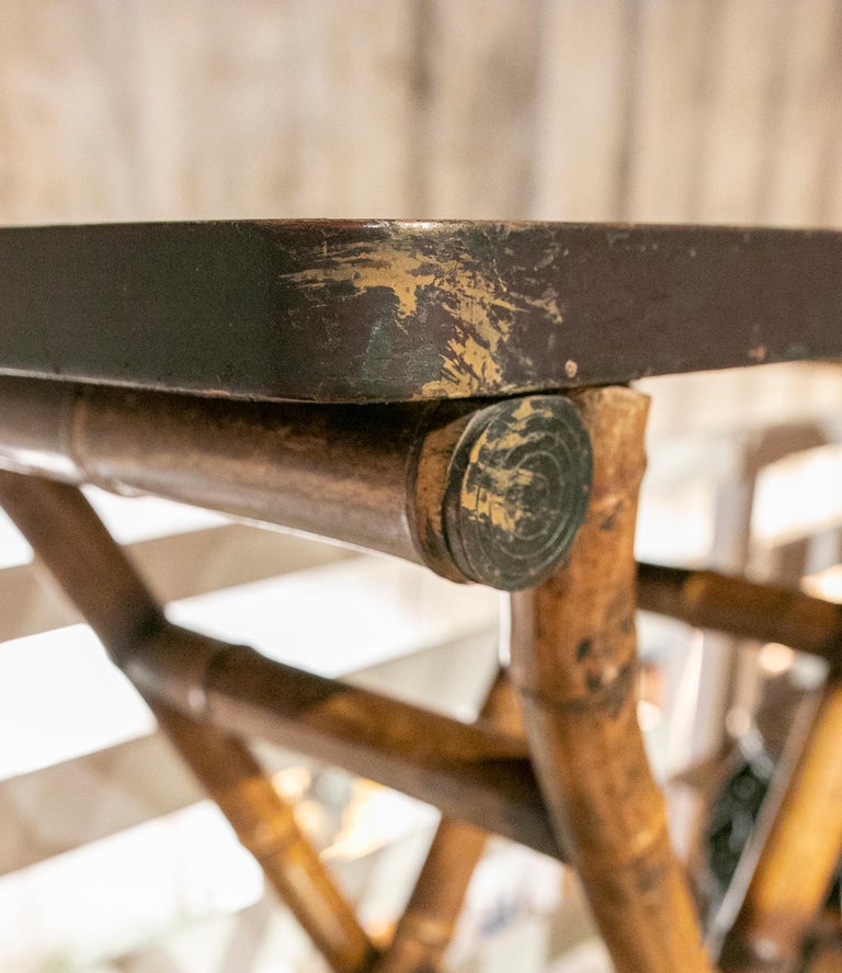 1980s, Black Lacquered, Bamboo Tray with Animals and Bamboo Crossed ...