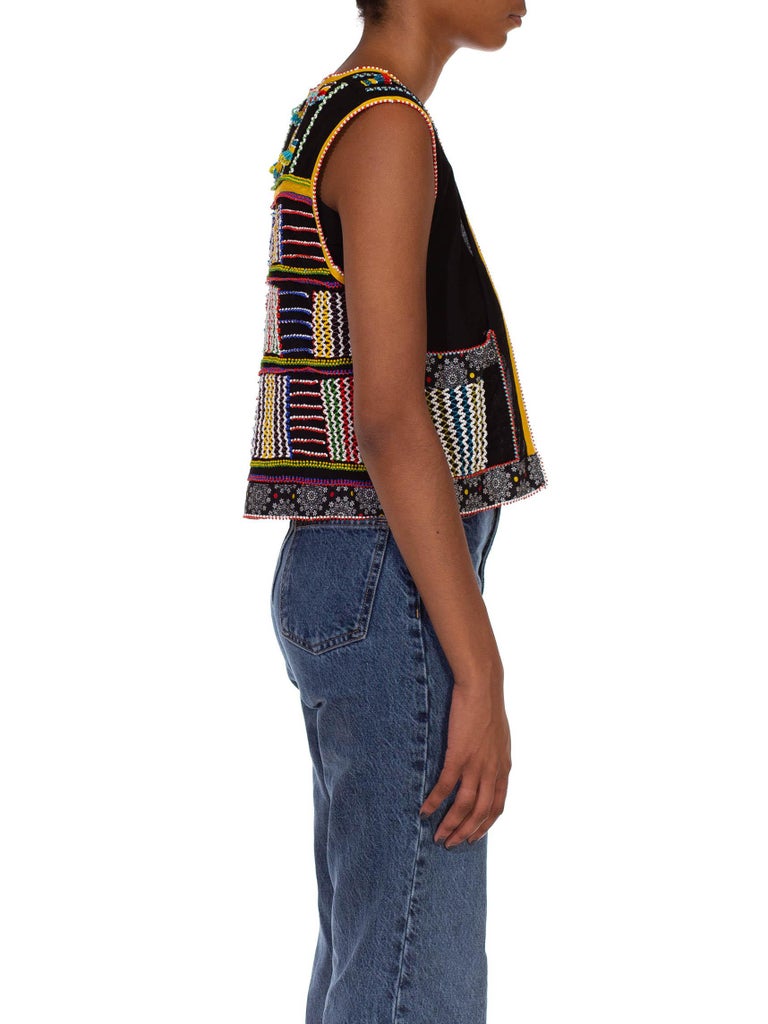 1980S Black Multi African Hand Beaded Vest For Sale at 1stDibs