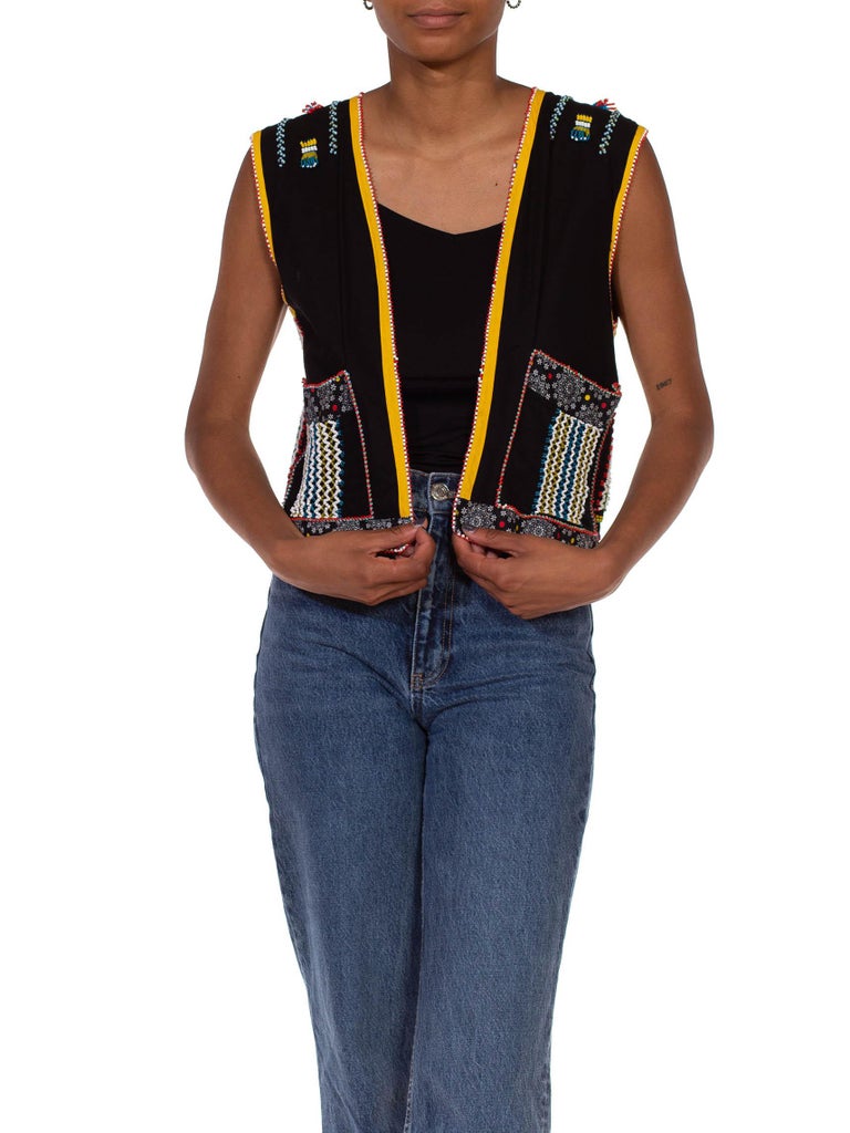 1980S Black Multi African Hand Beaded Vest For Sale at 1stDibs