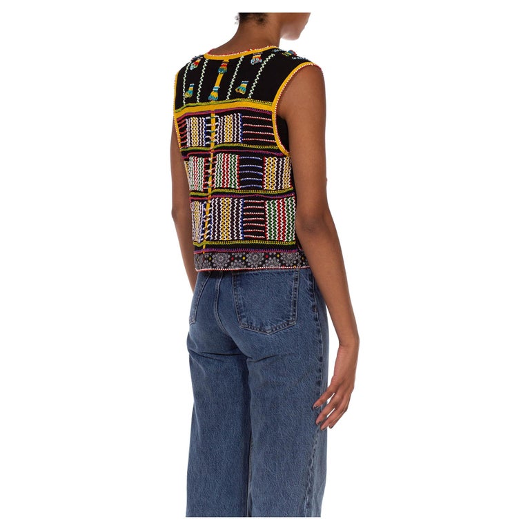 1980S Black Multi African Hand Beaded Vest For Sale at 1stDibs