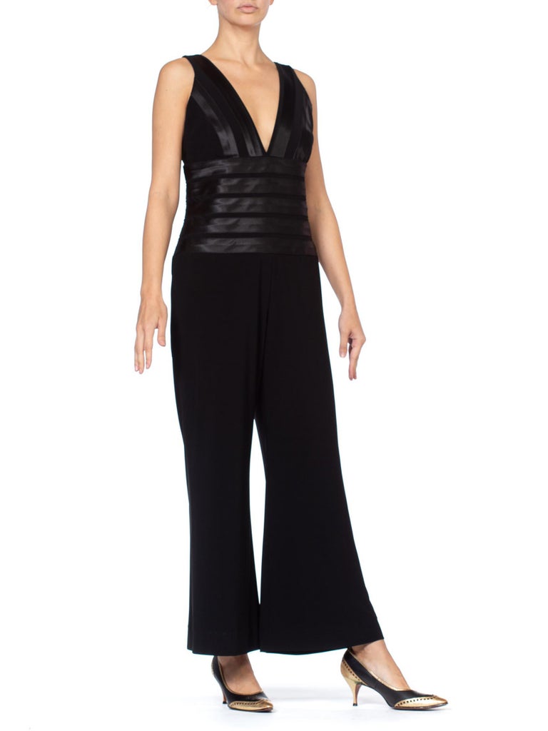 1980S Black Polyester Jumpsuit With Satin Stripe Details For Sale at ...