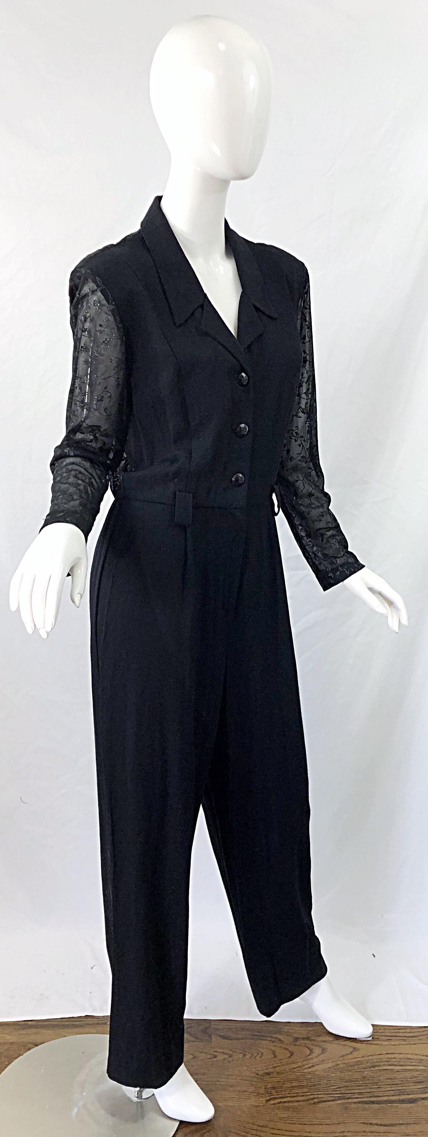 1980s Black Sexy Lace Cut - Out Back Long Sleeve Vintage 80s Jumpsuit ...