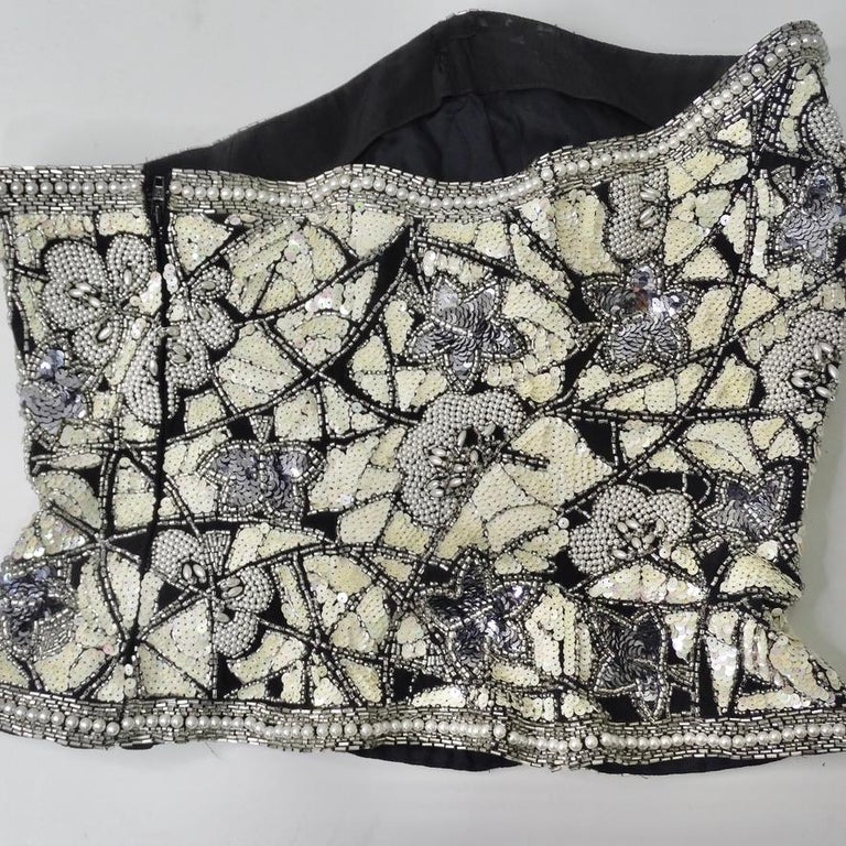 1980s Black Tie Beaded Sequin Bustier For Sale at 1stDibs