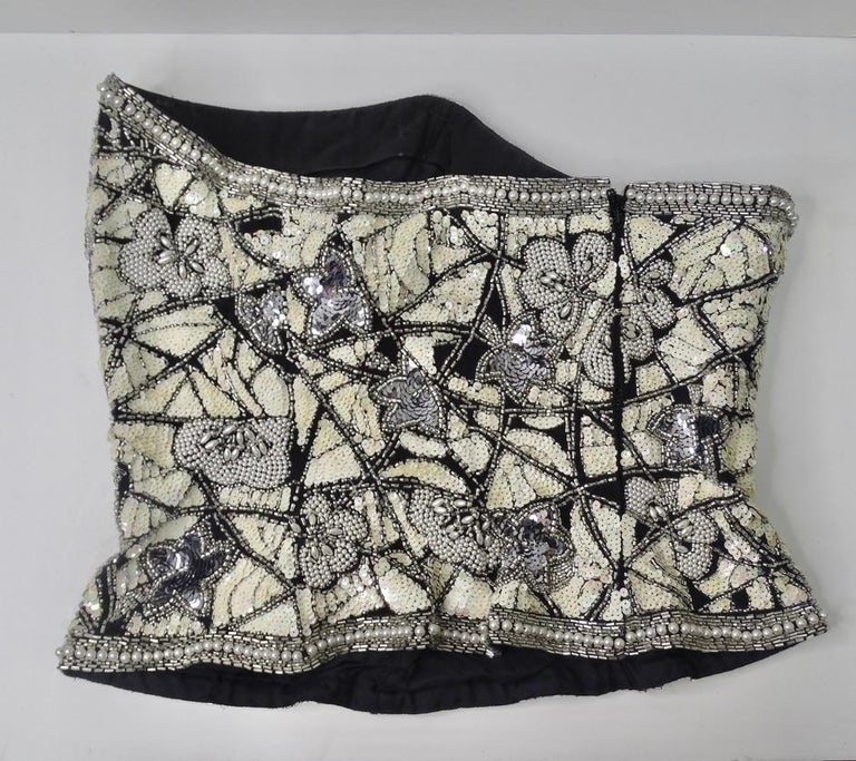 1980s Black Tie Beaded Sequin Bustier For Sale at 1stDibs